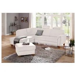 Ecksofa Home Affaire "Alta L-Form", beige (linen), B:250cm H:89cm T:201cm, Struktur ( 100% Polyester);Struktur fein ( 100% Polyester);Luxus-Microfaser ALTARA NUBUCK (100% Polyester), Sofas, Ecksofa, mit Federkern und Kontrastnaht, F&uuml;&szlig;e Buche eichefarben