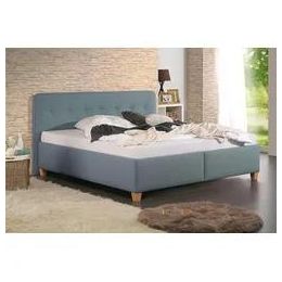 Polsterbett Maintal "Mison", blau (petrol, buche hell ge&ouml;lt), B:113cm H:102cm L:207cm, Struktur fein (100% Polyester), Betten, Polsterbett, mit oder ohne Matratze Bonell-, Kaltschaum-, Taschenfederkern Matratze