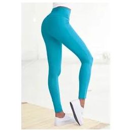 Leggings Lascana, Damen, Gr. 40/42, N-Gr, blau (t&uuml;rkis), Single Jersey, Obermaterial: 95% Baumwolle, 5% Elasthan, unifarben, Basic, Basic lang, Hosen Leggings, mit breitem B&uuml;ndchen