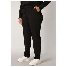 Sweathose Base Level Curvy "JOANNA", Damen, Gr. 46, N-Gr, schwarz, Sweatware, Obermaterial: 60% Viskose, 35% Polyamid, 5% Elasthan, unifarben, bequem lang, Hosen Sweathose, mit Kordelzug