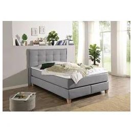 Boxspringbett Home Affaire, grau, B:160cm L:209cm, Komplettbetten, Boxspringbett, inklusive Komfortschaum-Topper