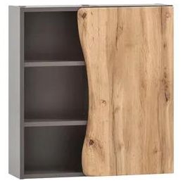 H&auml;ngeschrank Welltime "Stubach", grau (mattgrau), B:60cm H:64cm T:20cm, MDF, Schr&auml;nke, H&auml;ngeschrank, T&uuml;r mit Baumkante
