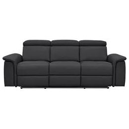 3-Sitzer Home Affaire "Pareli 229cm, manuelle u. elektr. Relaxfunktion in 2 Sitzen", schwarz, B:229cm H:98cm T:142cm, Echtleder/Kunstleder, Sofas, USB, KT-Verstellung, LED Beleuchtung, in Echtleder, Kunstleder, Web
