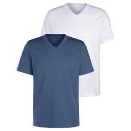 T-Shirt Kangaroos "Regular Fit", Herren, Gr. XL (56/58), blau (blau, wei&szlig;), Jersey, Obermaterial: 100% Baumwolle, unifarben, Basic, regular fit normal, V-Ausschnitt, abgesteppte Kante, Shirts T-Shirt, Freizeitshirt mit Kurzarm, V-Ausschnitt aus reine Baumwolle