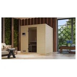 Sauna Karibu "Menja", beige (naturbelassen), ohne Ofen, (ohne Ofen), Saunen, ohne Ofen