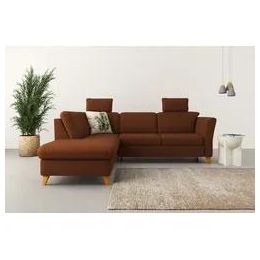 Ecksofa Home Affaire "Trelleborg L-Form", rosa (kupfer), B:252cm H:86cm T:213cm, 100% Polyester, Sofas, Ecksofa, Federkern-Polsterung, wahlweise mit Bettfunktion und Stauraum