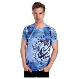 T-Shirt Rusty Neal, Herren, Gr. L, blau (hellblau), 100% Baumwolle, bedruckt, normal, Rundhals, Shirts T-Shirt, mit plakativem Frontprint