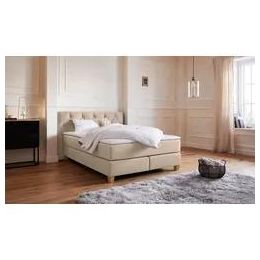 Boxspringbett Home Affaire "Harmones", beige, B:163cm L:210cm, Struktur (100% Polyester), Komplettbetten, Boxspringbett, in 3 Breiten, H&auml;rtegrad auch im Mix mit je 1 Matratze in H2 und H3