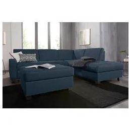 Ecksofa DOMO collection "Florentina zeitlos und elegant, Sitzn&auml;hte als Designelement, L-Form", blau (dunkelblau), B:243cm H:84cm T:209cm, Struktur fein (100% Polyester);Luxus-Microfaser (100% Polyester);Luxus-Microfaser in Chenille-Optik (100% Polyester);Microvelour (100% Polyester);Webstoff (100% Polyester), Sofas, Ecksofa, wahlweise mit Bettfunktion, mit Kontrastnaht, Komfortsitzh&ouml;he 47cm