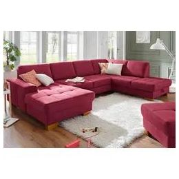 Wohnlandschaft Home Affaire "Puccini U-Form", rot (bordeaux), B:340cm H:86cm T:224cm, Luxus-Microfaser (100% Polyester);Luxus-Microfaser ALTARA NUBUCK (100% Polyester);Luxus-Microfaser Lederoptik (100% Polyester), Sofas, Wohnlandschaft, mit Federkern, Sitztiefenverstellung, Kontrastnaht