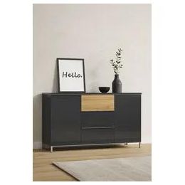 Sideboard OTTO HOME "Onyx, Kommode mit 3 Schubladen und 2 T&uuml;ren, UV Lackierung Hochglanz", grau (anthrazit, walnussfarben), B:152cm H:88cm T:45cm, Holzwerkstoff, Sideboards, Sideboard, Kombikommode mit Soft-Close-Funktion, Ma&szlig;e (B/T/H) 152/45/88cm