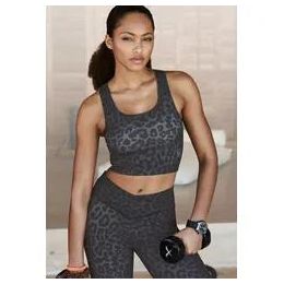 Funktionsshirt Lascana ACTIVE, Damen, Gr. 44/46, grau (anthrazit, leo), Obermaterial: 79% Polyester, 21% Elasthan, bedruckt, figurbetont bauchfrei, Rundhals, Shirts Funktionsshirt, mit Leo Muster und breite Tr&auml;ger