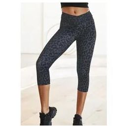 Caprileggings Lascana ACTIVE, Damen, Gr. 36/38, N-Gr, schwarz (leo, anthrazit), Obermaterial: 79% Polyester, 21% Elasthan, bedruckt, figurbetont kniebedeckend, Hosen, mit allover Druck