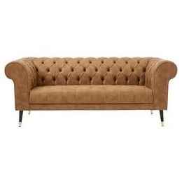 Chesterfield-Sofa Home Affaire "Tinnum", braun (hellbraun), B:195cm H:77cm T:87cm, Luxus-Microfaser Vintageoptik (66% PU, 27% Polyester, 7% Baumwolle);Struktur weich( 97% Polyester, 3% Polyacryl), Sofas