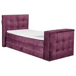 Boxspringbett "Richmond", rot (burgund), B:134cm L:243cm, SET ONE BY Musterring, Komplettbetten, Boxspringbett, versenkbarer TV- Halterung mit Fernbedienung