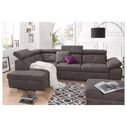 Ecksofa exxpo - SOFA FASHION "Spring, super bequem und komfortabel mit Armteil- und Kopfteilfunktion", braun (schlam), B:274cm H:81cm T:206cm, NaturLEDER (echtes Rindsleder) in Sitz und R&uuml;cken. Korpus in passendem Kunstleder SOFTLUX bezogen;Luxus-Microfaser (100% Polyester);Struktur ( 100% Polyester), Sofas, Ecksofa, wahlweise mit Bettfunktion und Bettkasten, L-Form