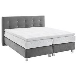 Boxspringbett, grau, B:215cm L:210cm, Bezug: Microvelours 100% Polyester;Polsterung: 100% Polyester, Westfalia Schlafkomfort, Komplettbetten, Boxspringbett, mit Kn&ouml;pfen in Kristalloptik, wahlweise mit Topper