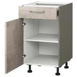 Unterschrank KOCHSTATION "KS-Trea US40", grau (betonfarben hell, anthrazit), B:40cm H:75cm T:56cm, Schr&auml;nke, Unterschrank, mit einem Auszug und einer T&uuml;r, Einlegeboden, Breite 40 cm, H&ouml;he 75 cm
