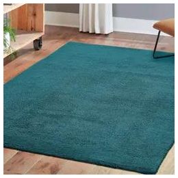 Teppich ANDIAMO "San Paolo", blau (petrol), B:160cm H:27mm L:230cm, Polyester, Teppiche, Teppich, Uni Farben, weiche Qualit&auml;t, ideal im Wohnzimmer & Schlafzimmer