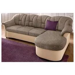 Ecksofa DOMO collection "Flores Schlafsofa, B/T/H: 233/142/86 cm, L-Form", braun (creme, beige, braun), B:231cm H:84cm T:142cm, Kunstleder SOFTLUX / Struktur ( 90% Polyester, 10% Polyacryl );NaturLEDER (echtes Rindsleder) in Sitz und R&uuml;cken. Korpus in passendem Kunstleder SOFTLUX bezogen;Microfaser PRIMABELLE (100% Polyester) / Struktur ( 100% Polyester ), Sofas, Ecksofa, wahlweise mit Bettfunktio