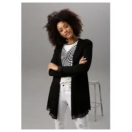 Cardigan Aniston SELECTED, Damen, Gr. 34, schwarz, Feinstrick, Obermaterial: 70% Viskose, 30% Polyamid, unifarben, l&auml;ssig geschnitten Po-bedeckend, angesetztes B&uuml;ndchen, Strickjacken, mit Chiffon-Abschl&uuml;ssen