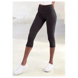 Caprileggings Lascana, Damen, Gr. 40/42, N-Gr, schwarz, Single Jersey, Obermaterial: 95% Baumwolle, 5% Elasthan, unifarben, Basic, Basic kniebedeckend, Hosen, mit breitem, weichen B&uuml;ndchen