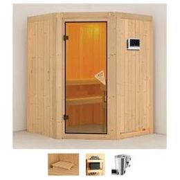 Sauna Karibu "Nanna", beige (naturbelassen), Bio-Kombiofen, externe Steuerung, 3,6 kW, Saunen, Ofen 3,6 kW Bio-Ofen externe Strg. easy