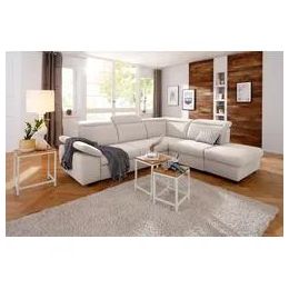 Ecksofa Home Affaire "Mauritius L-Form", beige (natur), B:276cm T:232cm, Struktur fein (100% Polyester);Luxus-Microfaser Lederoptik (100% Polyester);Soft clean (98% Polyester, 2% Polyamid), Sofas, Ecksofa, mit Ottomane, mit Kopfteil- und Armlehnverstellung