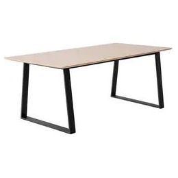 Esstisch HAMMEL FURNITURE "Meza Designtisch mit Auszugsfunktion und 2 Einlegeplatten", beige (naturfarben, schwarz), B:210cm H:73,5cm T:100cm, Tischplatte: Wei&szlig; pigmentiertes, matt lackiertes Eichenfurnier (MDF-Kante natur), Gestell: Pulverbeschichtetes schwarzes Metall, RAL9005 matt;Tischplatte mit Anti-Finger-Print;Tischplatte mit Anti-Finger-Print, Tische, Esstisch, abgerundete Tischplatte MDF,