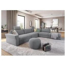 Sit & More Ecksofa SIT & MORE "Cadabra L-Form", grau (hellgrau), B:356cm H:80cm T:292cm, Samtoptik (100% Polyester);Soft clean (98% Polyester, 2% Polyamid);Struktur fein (100% Polyester), Sofas, Ecksofa, Breite 356 cm, mit Sitztiefenverstellung