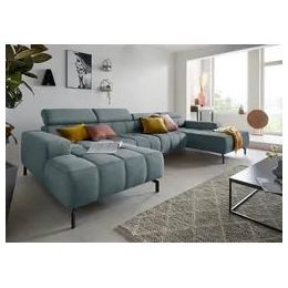 Wohnlandschaft DOMO collection "Cunelli tolle Sitzn&auml;hte als Designelement, fester Sitzkomfort, U-Form", blau (eisblau), B:376cm H:79cm T:175cm, Sofas, Wohnlandschaft, whlw. verstellbare Kopfteile, passend f&uuml;r g&auml;ngige Saugroboter
