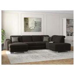 Sit & More Wohnlandschaft SIT & MORE "Dundee U-Form", braun (espresso), B:338cm H:86cm T:219cm, Sofas, Wohnlandschaft, mit Federkern und Edelstahlf&uuml;&szlig;en, wahlweise mit Kopfteilverstellung