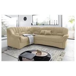 Ecksofa DOMO collection "Bahia, zeitlos und elegant, bequeme Armlehnen, L-Form", beige, B:256cm H:91cm T:200cm, Luxus-Microfaser (100% Polyester), mit Muster;Struktur (100% Polyester), Sofas, Ecksofa, wahlweise mit Bettfunktion