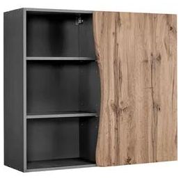H&auml;ngeschrank KOCHSTATION "KS-Bruneck", grau (graphit, wotaneiche), B:100cm H:90cm T:34cm, Holzwerkstoff, Schr&auml;nke, H&auml;ngeschrank, >>Bruneck<< 100 cm breit, f&uuml;r viel Stauraum, hochwertige MDF-Fronten