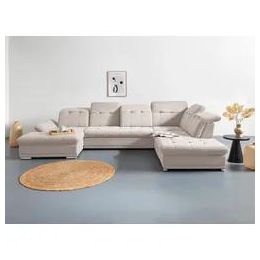 Wohnlandschaft COTTA "Holiday U-Form mit Sitztiefen-, Armteil- und Kopfteilverstellung", grau (elephant), B:386cm H:86cm T:265cm, 100% Polyester, Sofas, Wohnlandschaft, wahlweise mit Bettfunktion & Bettkasten