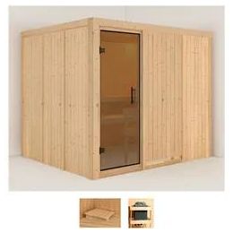 Sauna Karibu "Gitte", beige (naturbelassen), ohne Ofen, (ohne Ofen), Saunen, ohne Ofen