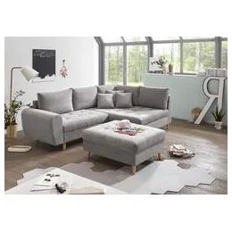 Ecksofa ED EXCITING DESIGN "Alice L-Form", grau (hellgrau), B:249cm H:94cm T:175cm, 100% Polyester, Sofas, Ecksofa, mit Hocker & 3 Zierkissen
