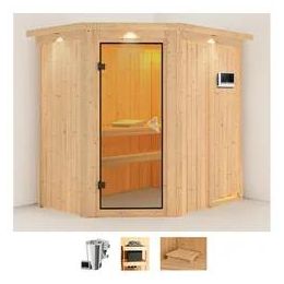 Sauna Karibu "Swantje", beige (naturbelassen), Bio-Kombiofen, externe Steuerung, 3,6 kW, Saunen, Ofen 3,6 kW Bio-Ofen externe Strg. easy