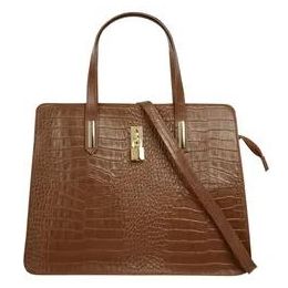 Henkeltasche CLUTY, Damen, Gr. B/H/T: 36cm x 28cm x 8cm onesize, braun (cognac), Leder, Reptilienpr&auml;gung, Taschen, echt Leder, Made in Italy