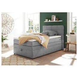 Boxspringbett ED EXCITING DESIGN "Tacoma", grau (hellgrau soro 90 light grau), B:136cm L:212cm, Komplettbetten, Boxspringbett, inkl. Bettkasten und Topper