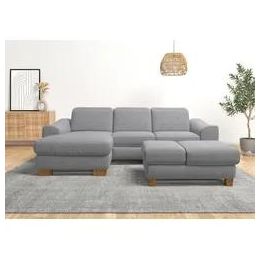 Ecksofa Home Affaire "Dundee L-Form", grau (steel), B:264cm H:86cm T:170cm, Flachgewebe (100% Polyester), Sofas, Ecksofa, wahlweise mit Kopfteilverstellung und zus&auml;tzlich mit Bettfunktion
