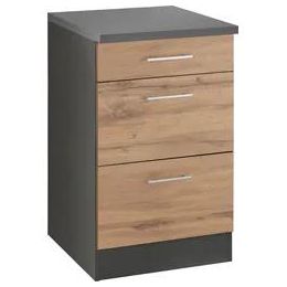 Auszugsunterschrank KOCHSTATION "KS-Colmar", grau (wotaneiche, grafitgrau), B:50cm H:85cm T:60cm, Holzwerkstoff, Schr&auml;nke, 50 cm, mit Metallgriff, alles sofort greifbar dank zwei gro&szlig;er Ausz&uuml;ge