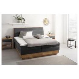 Boxspringbett OTTO HOME "JENNA in verschiedenen Farben und Breiten erh&auml;ltlich", grau (ferro), B:204cm L:216cm, Komplettbetten, Boxspringbett, LED-Beleuchtung, mit zertifizierten, recycelten Bezugsstoffen