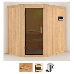 Sauna Karibu "Swantje", beige (naturbelassen), Bio-Kombiofen, externe Steuerung, 3,6 kW, Saunen, Ofen 3,6 kW Bio-Ofen externe Strg. easy