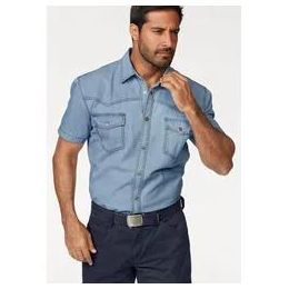 Jeanshemd Arizona, Herren, Gr. 45/46 (XXL), N-Gr, blau (bl. bleached), Jeans, Obermaterial: 100% Baumwolle, unifarben, Basic, normal normal, Hemden Jeanshemd, Kurzarm im Western Stil