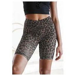 Radlerhose Lascana ACTIVE, Damen, Gr. 48/50, N-Gr, braun (braun leo), Obermaterial: 79% Polyester, 21% Elasthan, figurbetont kniefrei, Hosen Radlerhose, mit Leo-Print
