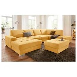Sit & More Wohnlandschaft SIT & MORE "Santorini U-Form", gelb (senf), B:340cm H:82cm T:224cm, Luxus-Microfaser ALTARA NUBUCK (100% Polyester) / Struktur (100% Polyester);Flachgewebe (100% Polyester) / Struktur (100% Polyester), Sofas, Wohnlandschaft, mit Federkern und Sitztiefenverstellung, wahlweise mit Bettfunktion