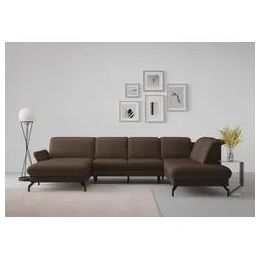 Sit & More Wohnlandschaft SIT & MORE "Fashion U-Form", braun (dunkelbraun), B:338cm H:84cm T:207cm, Sofas, Wohnlandschaft, wahlweise mit Kopfteilverstellung, Vorziehsitz, motorisch, Metallf&uuml;&szlig;e
