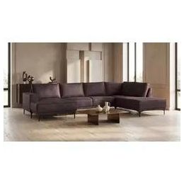 Wohnlandschaft OTTO HOME "XXL Sofa Oland, Struktur, Flachgewebe, Luxus-Microfaser, Boucle", braun (dunkelbraun), B:345cm H:85cm T:210cm, Struktur weich (100% Polyester);Luxus-Microfaser (100% Polyester);Webstoff (100% Polyester), Sofas, Wohnlandschaft, U-Form, 345 cm, Wellenunterfederung, Skandi-Design, Metallf&uuml;&szlig;e