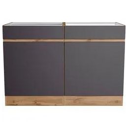 Sp&uuml;lenschrank KOCHSTATION "KS-Riesa", grau (matt grau), B:120cm H:82cm T:60cm, Holzwerkstoff, Schr&auml;nke, Sp&uuml;lenschrank, Breite 120 cm, MDF-Fronten